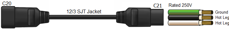 C20 to C21 Power Cords Rated 20A, 250V, 12/3 AWG – Rackmount PDU